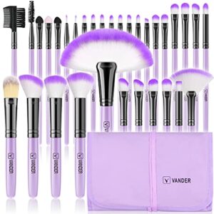 make up brushes, vander professional 32pcs makeup brush set, makeup brushes set foundation blending cosmetic brush set kit,purple