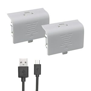 rii xbox one battery pack white 800mah (2-pack) rechargeable ni-mh for xbox one s/xbox one x/xbox one elite wire charging cable led indicator