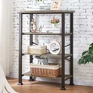 hombazaar bookshelf, 4-tier vintage industrial book shelf, rustic wood and metal bookcase and bookshelves, free standing storage large bookshelf for living room, bedroom and kitchen, grey oak