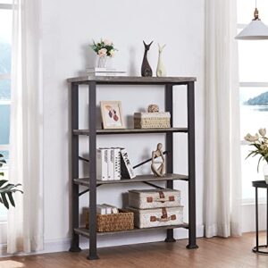 HOMBAZAAR Bookshelf, 4-Tier Vintage Industrial Book Shelf, Rustic Wood and Metal Bookcase and Bookshelves, Free Standing Storage Large Bookshelf for Living Room, Bedroom and Kitchen, Grey Oak