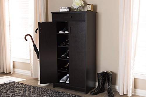 Baxton Studio Valdoise Shoe Cabinet, Wenge Dark Brown