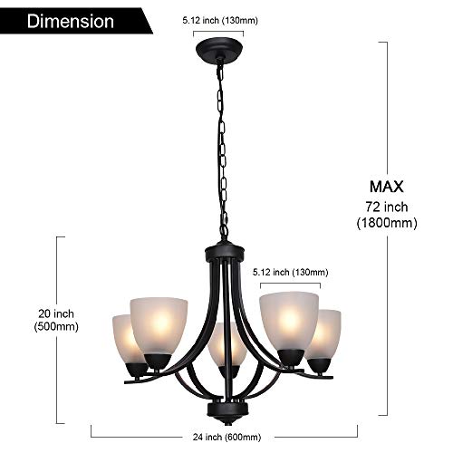 VINLUZ 5 Light Shaded Contemporary Chandeliers with Alabaster Glass Black Rustic Light Fixtures Ceiling Hanging Mid Century Modern Pendant Lighting for Dining Room Foyer Bedroom Living Room