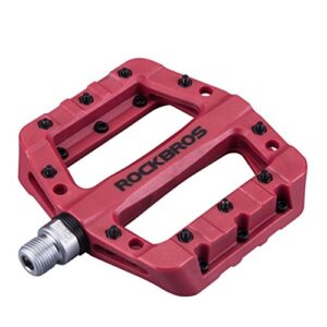 rockbros lightweight mountain bike pedals nylon fiber bicycle platform pedals for bmx mtb 9/16" red