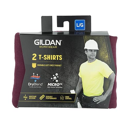 Gildan DryBlend Workwear T-Shirts with Pocket, 2-Pack, Maroon, X-Large