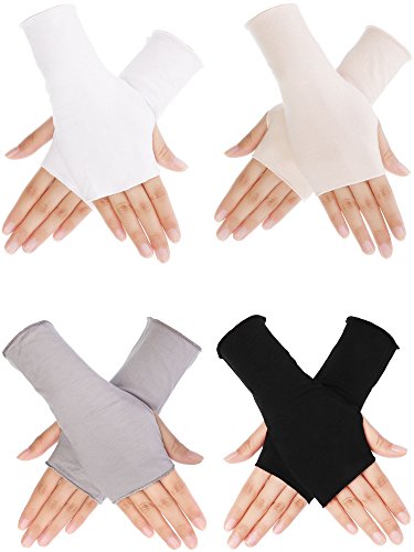 Bememo Fingerless Gloves Women UV Protection Gloves Wrist Length Cotton Gloves Sun Block Driving Gloves Unisex