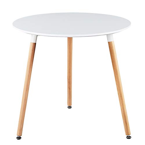 GreenForest Dining Table White Modern Round Table with Wood Legs for Kitchen Living Room Leisure Coffee Table