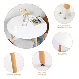 GreenForest Dining Table White Modern Round Table with Wood Legs for Kitchen Living Room Leisure Coffee Table