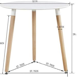 GreenForest Dining Table White Modern Round Table with Wood Legs for Kitchen Living Room Leisure Coffee Table