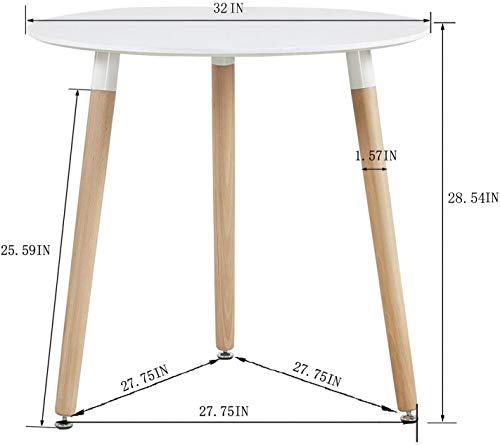 GreenForest Dining Table White Modern Round Table with Wood Legs for Kitchen Living Room Leisure Coffee Table