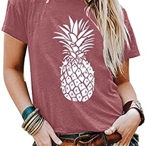 Pineapple Shirt for Women Funny Beach T Shirts Summer Hawaiian Graphic Short Sleeve Casual Fruit Lover Vacation Tops Blouse