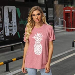 Pineapple Shirt for Women Funny Beach T Shirts Summer Hawaiian Graphic Short Sleeve Casual Fruit Lover Vacation Tops Blouse