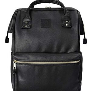 Kah&Kee Leather Backpack Diaper Bag with Laptop Compartment Travel School for Women Man (Black, Large)