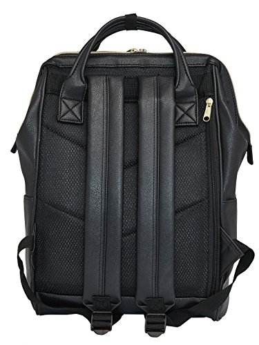 Kah&Kee Leather Backpack Diaper Bag with Laptop Compartment Travel School for Women Man (Black, Large)