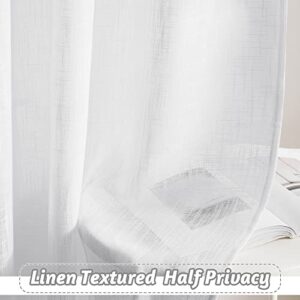 RYB HOME White Curtain Sheers - Linen Texture Large Window Curtain for Patio Sliding Glass Door Extra Wide Semi-Transparent Privacy Shades for Living Room Bedroom Sunroom, 100 x 95 inch