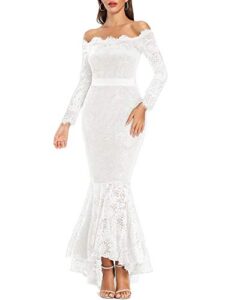 lalagen women's floral lace long sleeve off shoulder wedding mermaid dress white xl