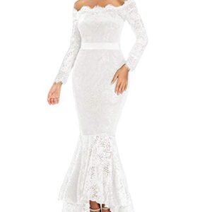 LALAGEN Women's Floral Lace Long Sleeve Off Shoulder Wedding Mermaid Dress White XL