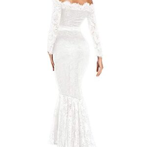 LALAGEN Women's Floral Lace Long Sleeve Off Shoulder Wedding Mermaid Dress White XL