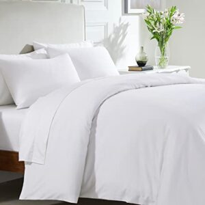 California Design Den 3 Piece King Size Duvet Cover - 100% Cotton Sateen, 400 Thread Count, Soft Luxury Sateen Weave Comforter Cover and Two Pillow Shams, Button Closure and Corner Ties - White