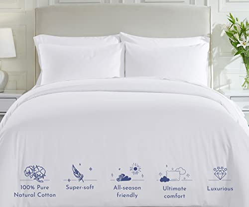 California Design Den 3 Piece King Size Duvet Cover - 100% Cotton Sateen, 400 Thread Count, Soft Luxury Sateen Weave Comforter Cover and Two Pillow Shams, Button Closure and Corner Ties - White