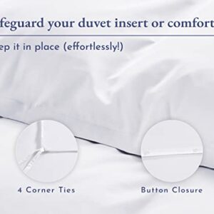 California Design Den 3 Piece King Size Duvet Cover - 100% Cotton Sateen, 400 Thread Count, Soft Luxury Sateen Weave Comforter Cover and Two Pillow Shams, Button Closure and Corner Ties - White