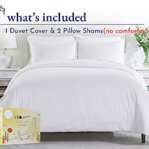 California Design Den 3 Piece King Size Duvet Cover - 100% Cotton Sateen, 400 Thread Count, Soft Luxury Sateen Weave Comforter Cover and Two Pillow Shams, Button Closure and Corner Ties - White