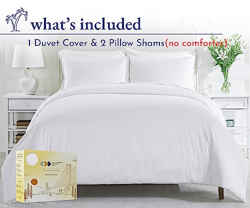 California Design Den 3 Piece King Size Duvet Cover - 100% Cotton Sateen, 400 Thread Count, Soft Luxury Sateen Weave Comforter Cover and Two Pillow Shams, Button Closure and Corner Ties - White