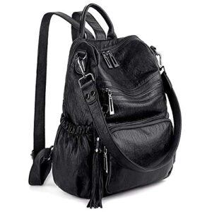 uto women backpack purse leather vegan ladies fashion designer rucksack convertible travel shoulder bag with tassel black