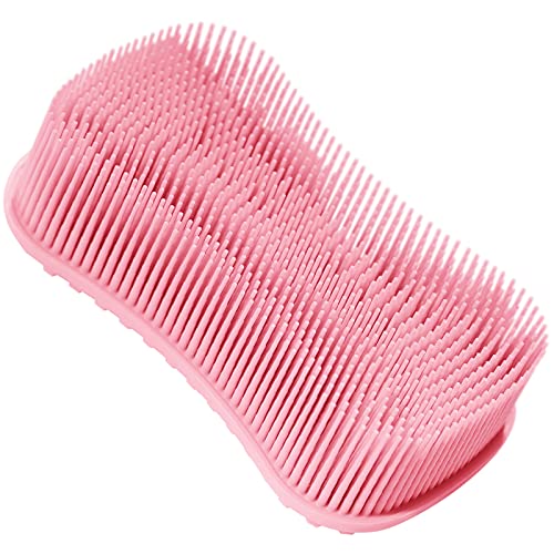 Silicone Body Scrubber, Elfrhino Shower Brush for Gentle Scrub Skin Exfoliation, Lathers Well, More Hygienic, Gentle Massage with Silicone Loofah for Use in Shower to Improve Cellulite Pink