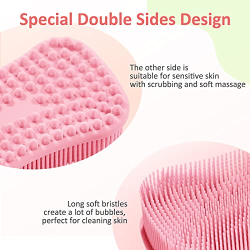 Silicone Body Scrubber, Elfrhino Shower Brush for Gentle Scrub Skin Exfoliation, Lathers Well, More Hygienic, Gentle Massage with Silicone Loofah for Use in Shower to Improve Cellulite Pink