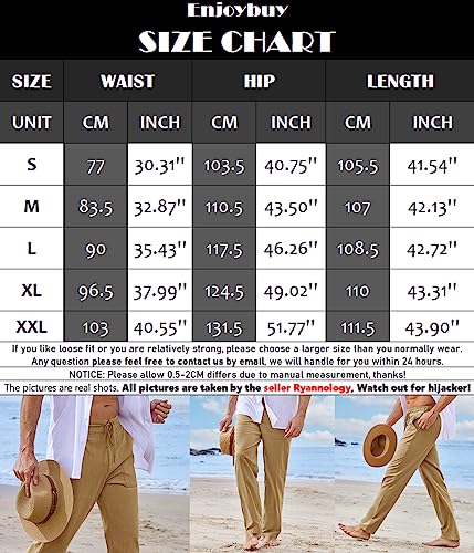 Enjoybuy Men Linen Drawstring Pants Beach Golf Elastic Waist Spring Long Casual Loose Summer Yoga Cotton Jogger Trousers 1