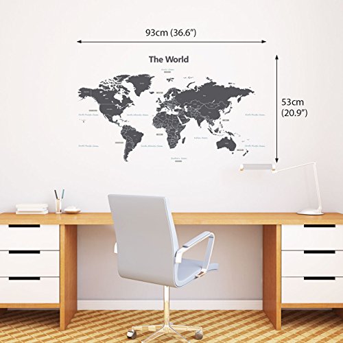 DECOWALL DWL-1609GS Modern Grey World Map Kids Wall Stickers Wall Decals Peel and Stick Removable Wall Stickers for Kids Nursery Bedroom Living Room (Medium)