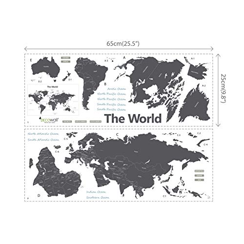 DECOWALL DWL-1609GS Modern Grey World Map Kids Wall Stickers Wall Decals Peel and Stick Removable Wall Stickers for Kids Nursery Bedroom Living Room (Medium)