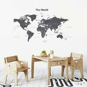 DECOWALL DWL-1609GS Modern Grey World Map Kids Wall Stickers Wall Decals Peel and Stick Removable Wall Stickers for Kids Nursery Bedroom Living Room (Medium)