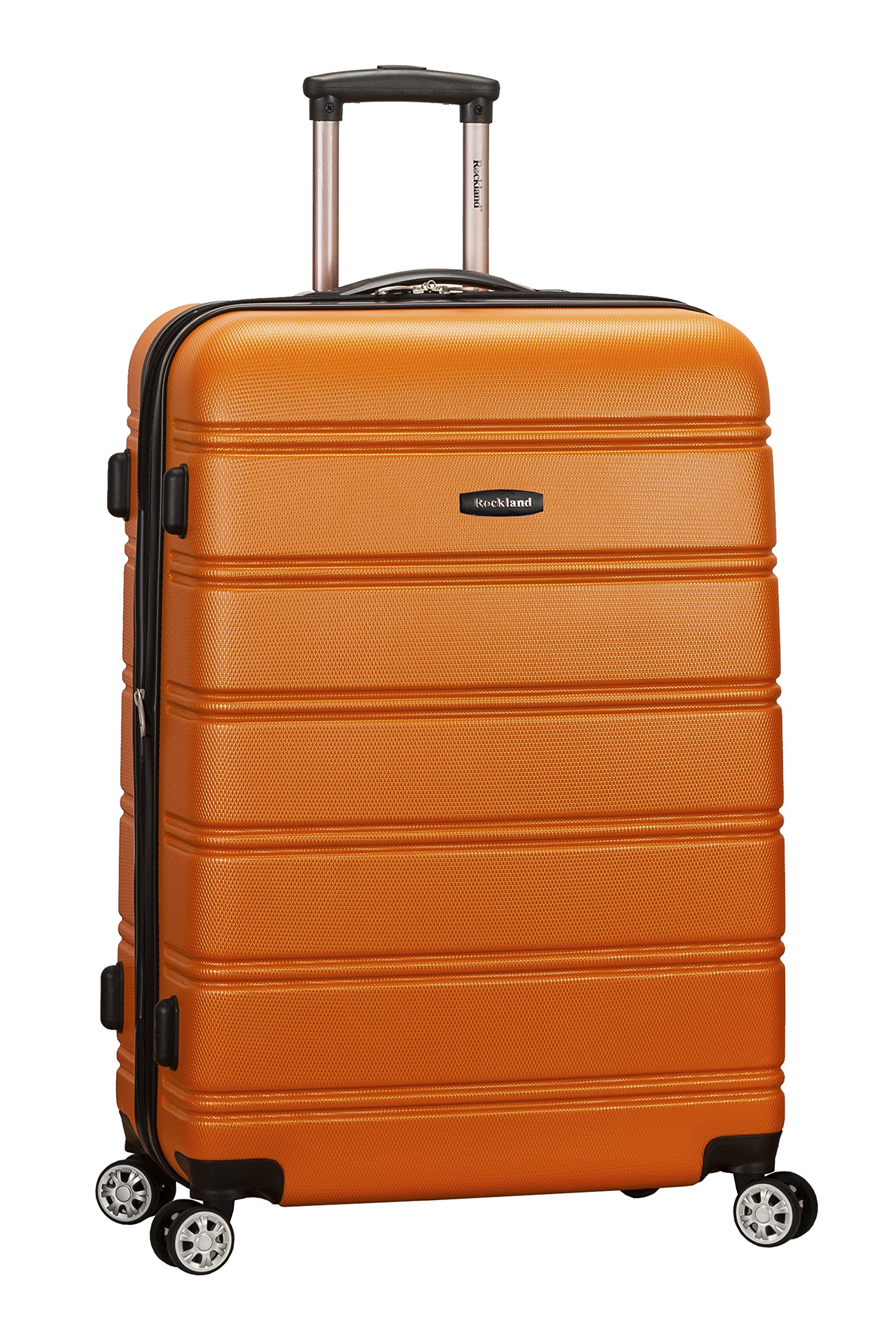 Rockland Melbourne Hardside Expandable Spinner Wheel Luggage, Orange, Checked-Large 28-Inch