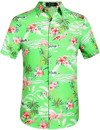 SSLR Mens Hawaiian Shirt Flamingos Casual Short Sleeve Button Down Shirts Aloha Shirt (X-Large, Light Green)