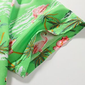 SSLR Mens Hawaiian Shirt Flamingos Casual Short Sleeve Button Down Shirts Aloha Shirt (X-Large, Light Green)