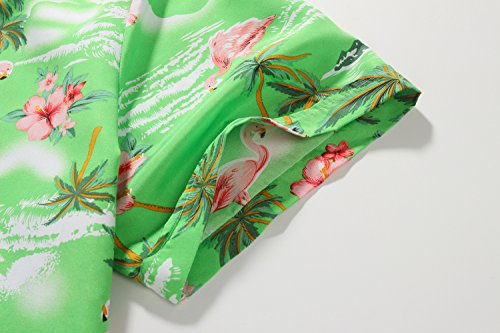 SSLR Mens Hawaiian Shirt Flamingos Casual Short Sleeve Button Down Shirts Aloha Shirt (X-Large, Light Green)