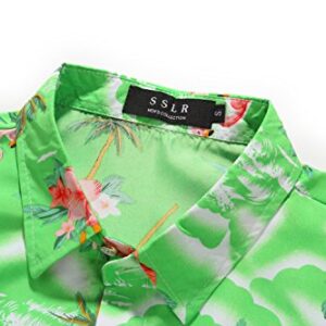 SSLR Mens Hawaiian Shirt Flamingos Casual Short Sleeve Button Down Shirts Aloha Shirt (X-Large, Light Green)