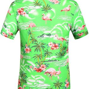 SSLR Mens Hawaiian Shirt Flamingos Casual Short Sleeve Button Down Shirts Aloha Shirt (X-Large, Light Green)