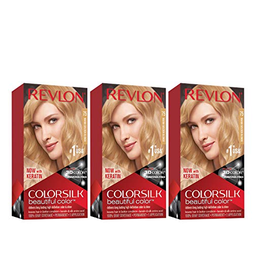 REVLON Colorsilk Beautiful Color Permanent Hair Color with D Gel Technology & Keratin, 4.4 oz Warm Golden Blonde 75 Warm Golden Blonde, 3 Count