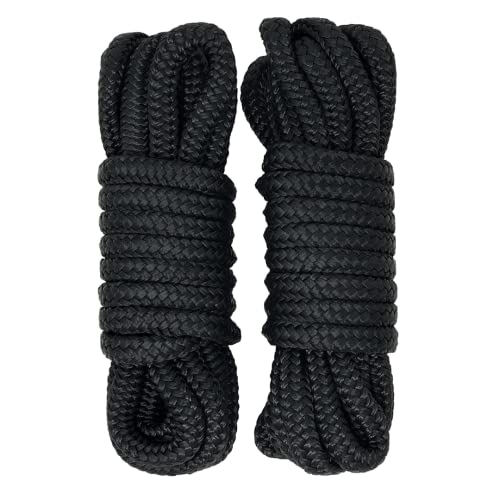 Rainier Supply Co. 2-Pack Boat Dock Lines - 15 ft x 3/8 inch Boat Rope - Premium Double Braided Nylon Dock Rope - Mooring Lines with 12" Eyelet - Black