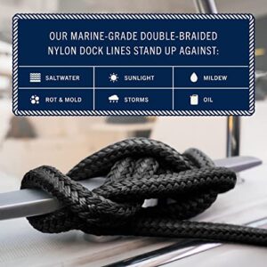 Rainier Supply Co. 2-Pack Boat Dock Lines - 15 ft x 3/8 inch Boat Rope - Premium Double Braided Nylon Dock Rope - Mooring Lines with 12" Eyelet - Black