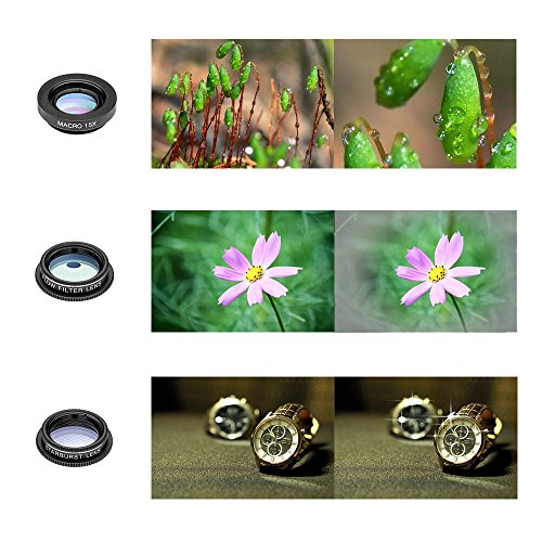 Cell Phone Camera Lens Kit,11 in 1 Super Wide Angle+ Macro+ Fisheye Lens +Telephoto+ CPL+3/6 Kaleidoscope+Starburst/Radial/Soft/Flow Filter Lens Compatible for iPhone X/8/7/6s/6 Plus, Samsung,Android