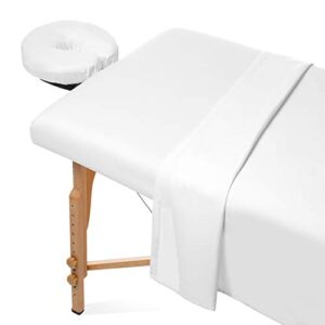 saloniture 3-piece microfiber massage table sheet set - premium facial bed cover - includes flat and fitted sheets with face cradle cover - white