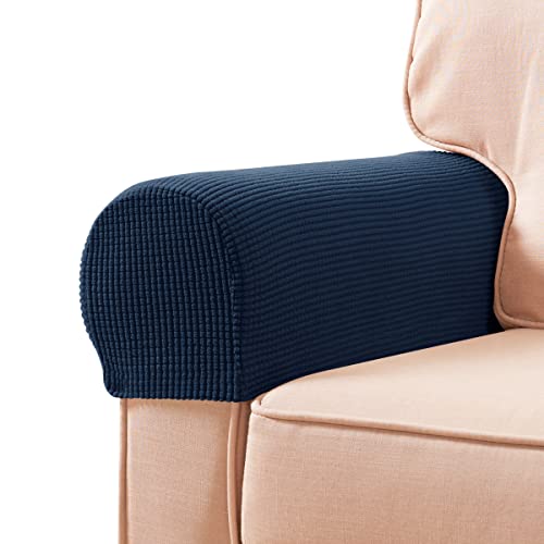 subrtex Stretch Armrest Covers Spandex Arm Covers for Chairs Couch Sofa Armchair Slipcovers for Recliner Sofa with Twist Pins 2pcs (Navy)