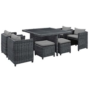 Modway Summon Wicker Rattan Outdoor Patio Sunbrella 9-pc Dining Set in Canvas Gray