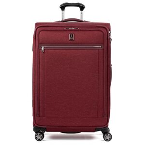 travelpro platinum elite softside expandable checked luggage, 8 wheel spinner large suitcase, tsa lock, men and women, bordeaux red, checked large 29-inch