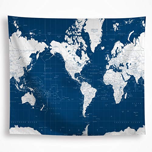 VAKADO World Map Tapestry Wall Hanging Blue Large Tapestry for Bedroom Aesthetic United States Geographical Maps Wall Art Covering Classroom Décor Décorations for Men Dorm Living Room Office 59"X82.6"