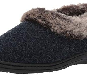 Acorn Womens Faux Chinchilla Collar Slipper, Navy Blue, 44052