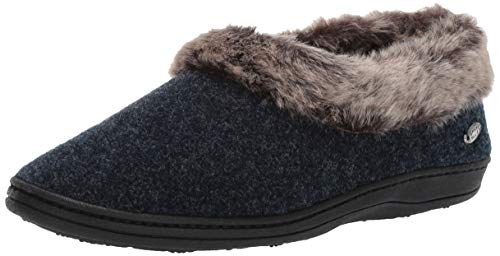 Acorn Womens Faux Chinchilla Collar Slipper, Navy Blue, 44052